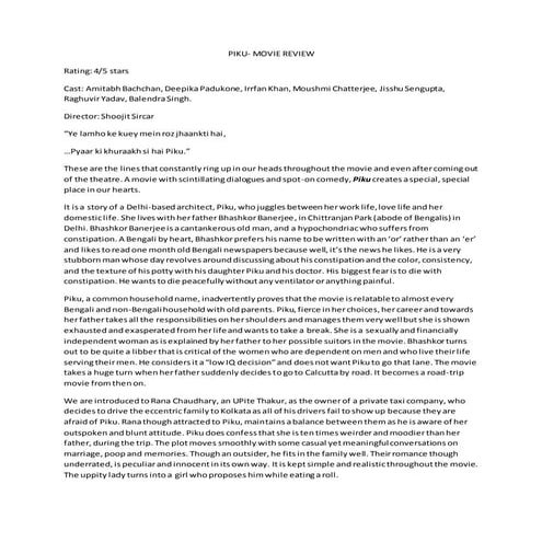 PIKU- MOVIE REVIEW | PDF