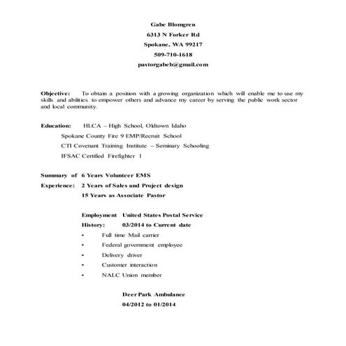 Gabe Blomgren Resume with Post Office Final copy | DOCX | Business and ...