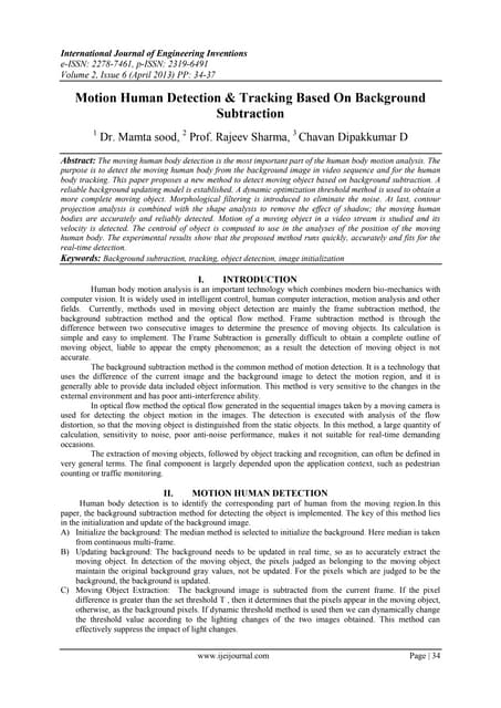 Motion Human Detection And Tracking Based On Background Subtraction Pdf
