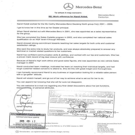 Nandi - Reference Letter - Mercedes-Benz | PDF