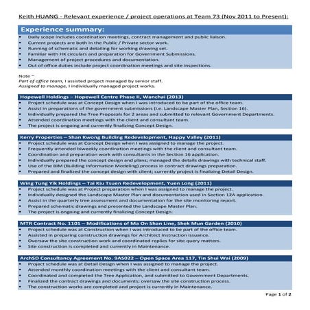 Relevant experience (Apr2015) | PDF | Civil Engineering Industry ...