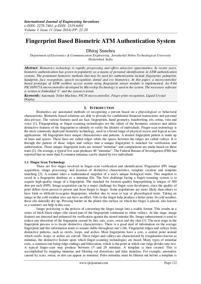 Fingerprint Based Biometric Atm Authentication System