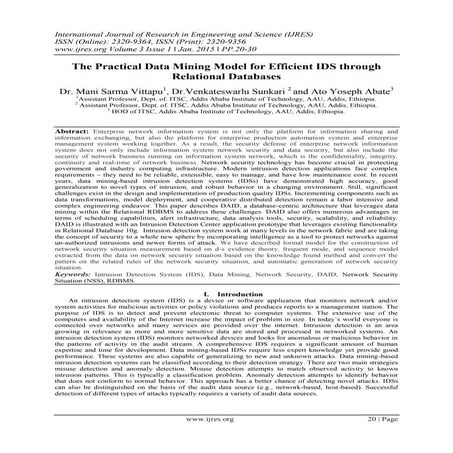 The Practical Data Mining Model For Efficient Ids Through Relational Databases Pdf