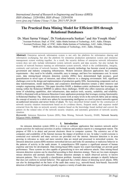 The Practical Data Mining Model For Efficient Ids Through Relational Databases Pdf