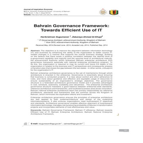 Bahrain Governance Framework- Towards Efficient Use of IT | PDF