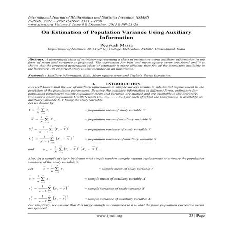 On Estimation Of Population Variance Using Auxiliary Information Pdf