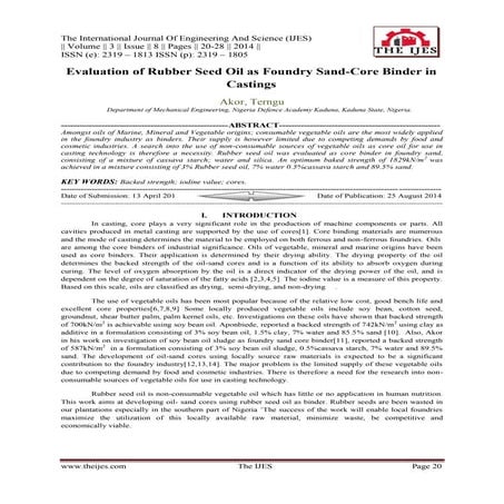 Evaluation of Rubber Seed Oil as Foundry Sand-Core Binder in Castings | PDF | Desserts and ...