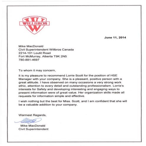 Willbros Reference Letter | PDF