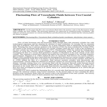 Fluctuating Flow of Vescoelastic Fluids between Two Coaxial Cylinders | PDF