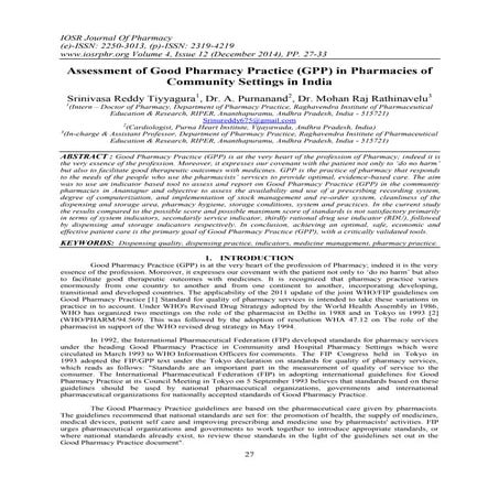 Assessment of Good Pharmacy Practice (GPP) in Pharmacies of Community ...