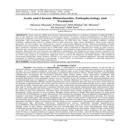 Acute and Chronic Rhinosinusitis, Pathophysiology and Treatment | PDF