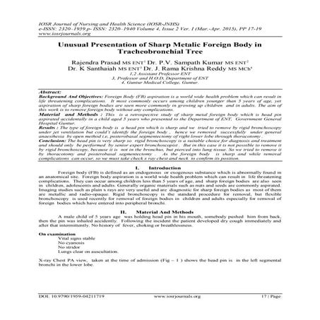 Unusual Presentation of Sharp Metalic Foreign Body in Tracheobronchial ...