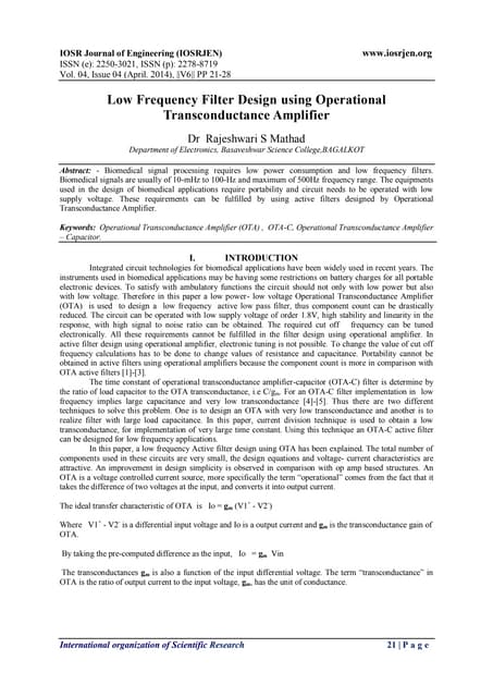 DESIGN AND IMPLEMENTATION OF CURRENT MIRROR SYMMETRICAL OPERATIONAL TRANSCONDUCTANCE AMPLIFIER ...