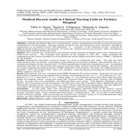 Medical Record Audit in Clinical Nursing Units in Tertiary Hospital | PDF