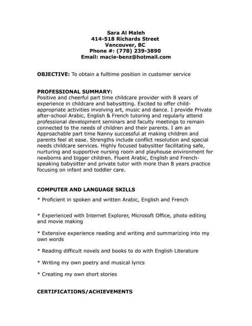 resume for sylvia | PDF