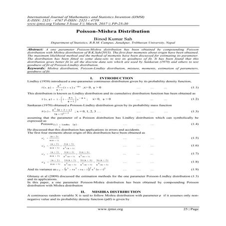 Poisson-Mishra Distribution | PDF