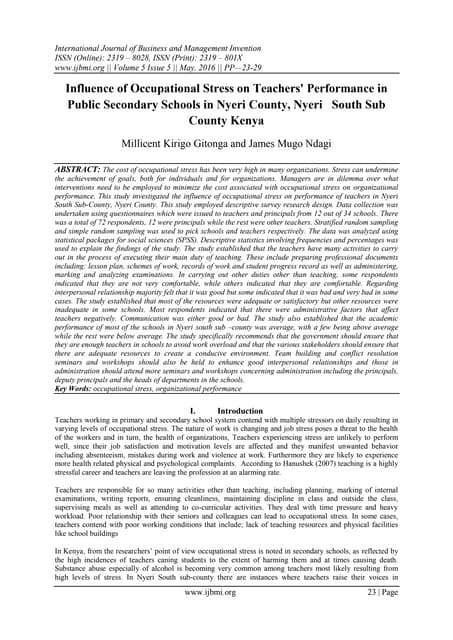 A STUDY OF OCCUPATIONAL STRESS OF PRIMARY SCHOOL TEACHERS | PDF
