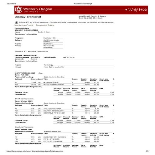 Academic Transcript | PDF
