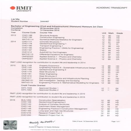 RMIT Transcript | PDF