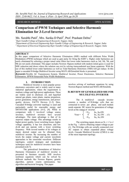 Selective Harmonics Elimination Technique in Single Phase Unipolar H-Bridge Inverter | PDF