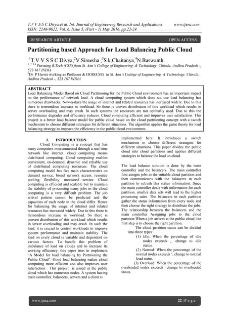 Partitioning Based Approach For Load Balancing Public Cloud Pdf