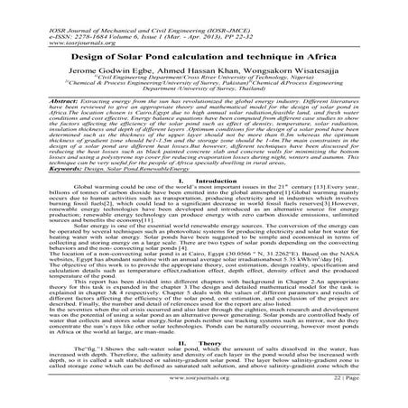 Design of Solar Pond calculation and technique in Africa | PDF ...