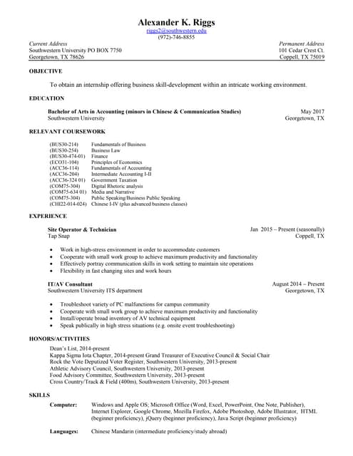 Resume - Alexander Riggs 2-19-15 ACCNT | PDF