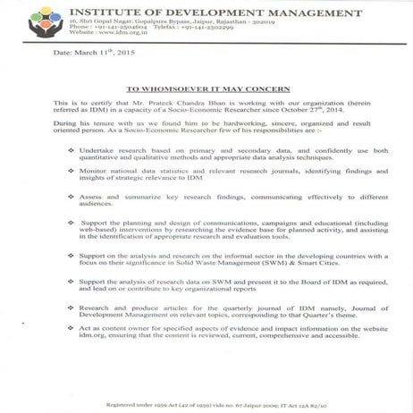 IDM experience letter | PDF