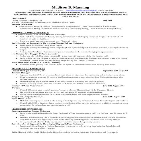 Madison Manning Tennessee Resume | DOCX