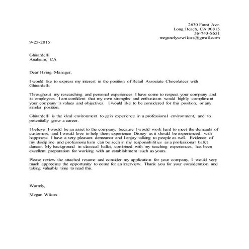 cover letter disney | PDF