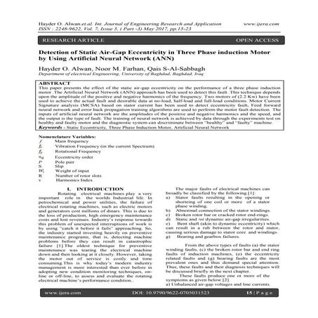 Detection Of Static Air Gap Eccentricity In Three Phase Induction Motor By Using Artificial