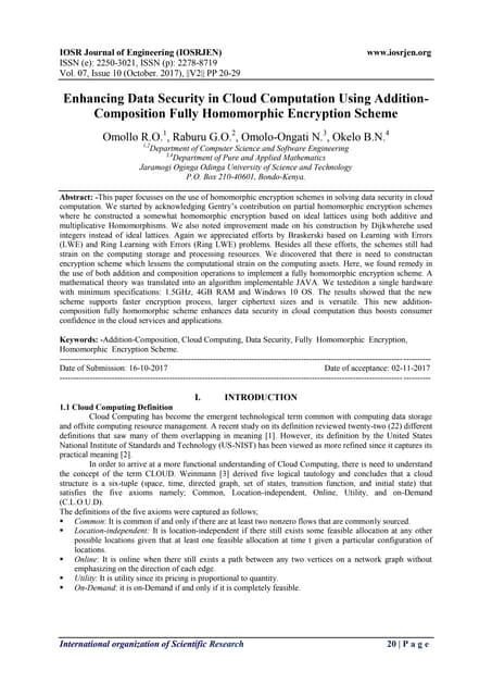Enhancing Data Security In Cloud Computation Using Addition Composition Fully Homomorphic