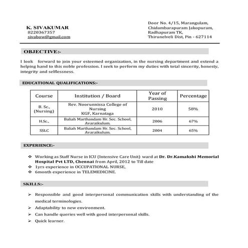 sivakumar resume | DOCX