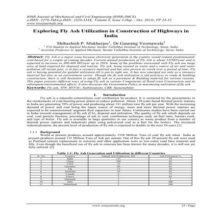 Exploring Fly Ash Utilization in Construction of Highways in India | PDF