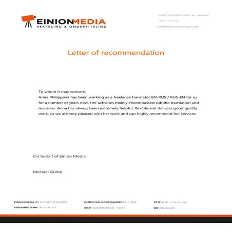 Letter of recom Einion Media | PDF