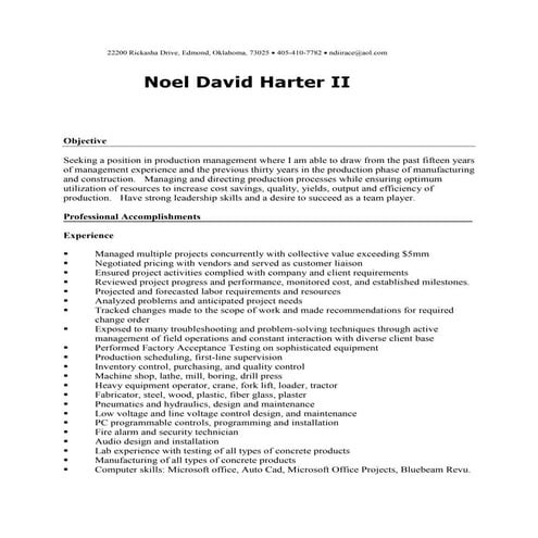 David Harter Resume (2) | PDF | Manufacturing Industry | Industries