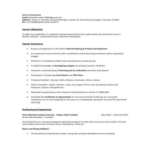 NEHA BHANDARI CV | DOC