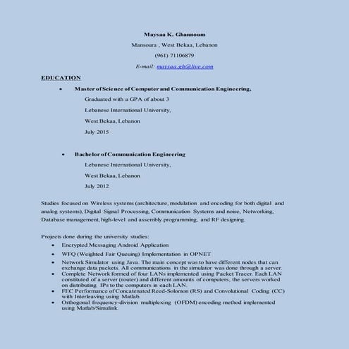Maysaaghannoum-CV | DOCX | Computer Networking | Computing