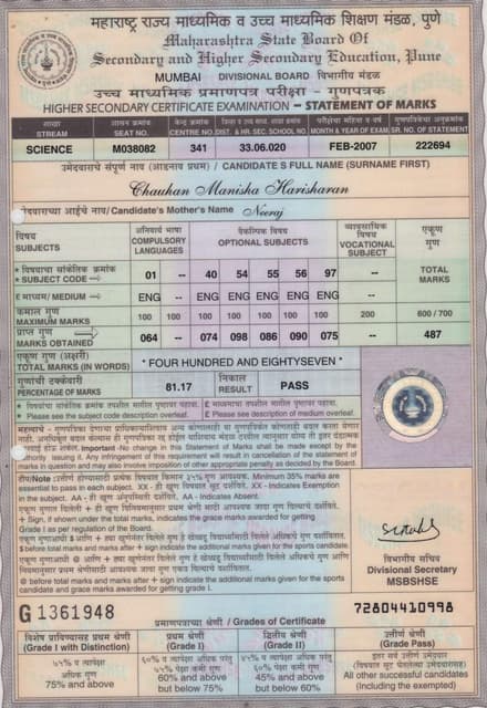 12th Marksheet | PDF
