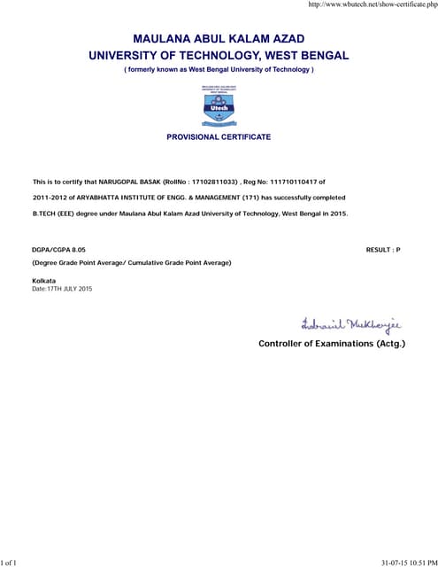 Provisional Certificate | PDF | Technology & Computing