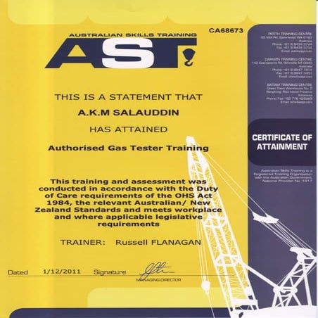 Gas tester certificate | PDF