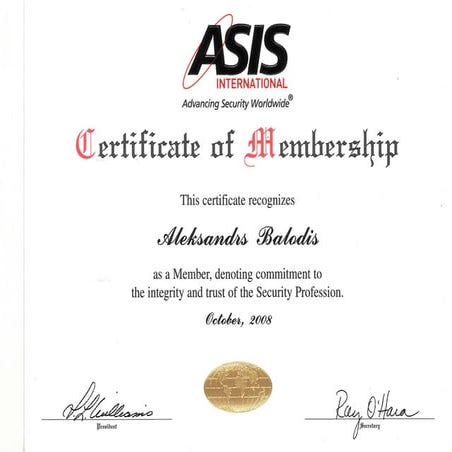 ASIS membership certificate | PDF