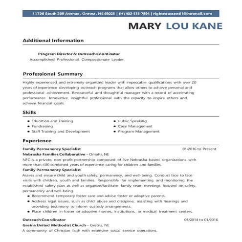 Resume October 14 2016 Mary Lou Kane (1) | DOCX