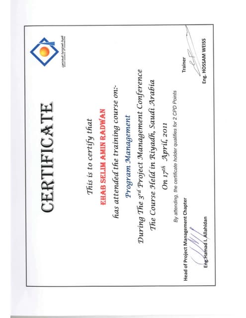 Ehab Radwan PRMG Certificates | PDF