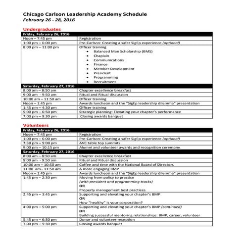 Carlson Leadership Academy Schedule | PDF