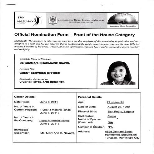 Mabuhay Awards Nomination Form | PDF