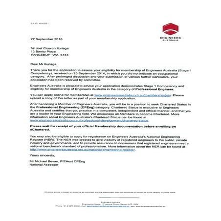 Engineer Australia Letter | PDF