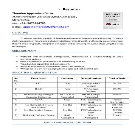 vishnu rhcsa resume | DOC