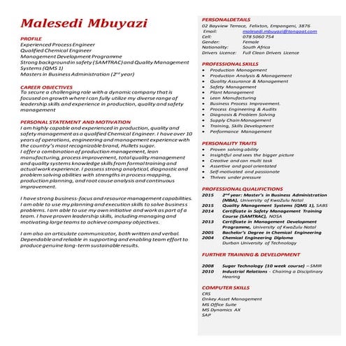 Malesedi Mbuyazi CV | DOCX