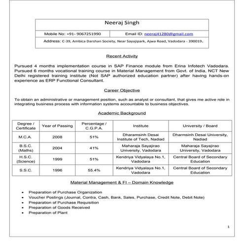 neeraj sap updated resume (1) | DOC | Business | Business and Finance